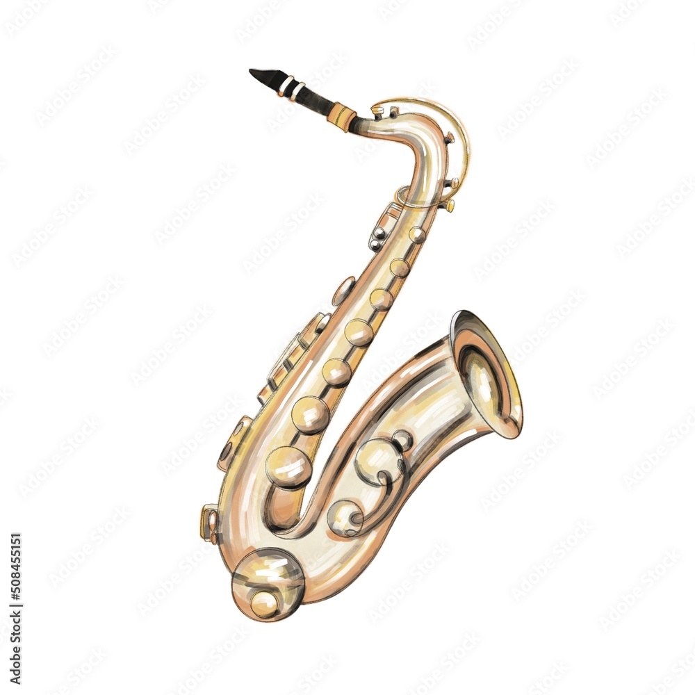saxophone isolated on white background. Illustration of a saxophone in ...