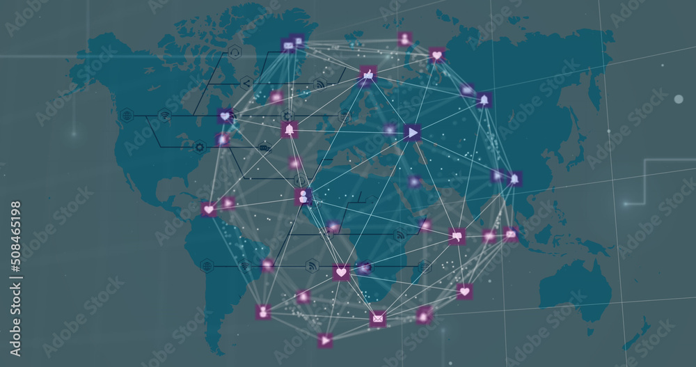 Image of globe of connections over world map Stock Illustration | Adobe ...