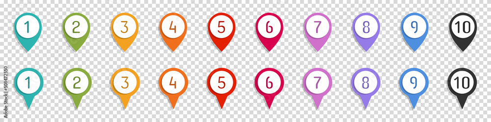 Button Map Pointer Set With Number Bullet Point From 1 To 10 - Vector ...