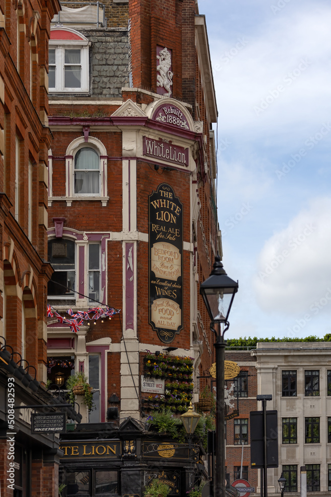 LONDON, UK - MAY 26, 2022: Exterior view of The White Lion pub in James ...