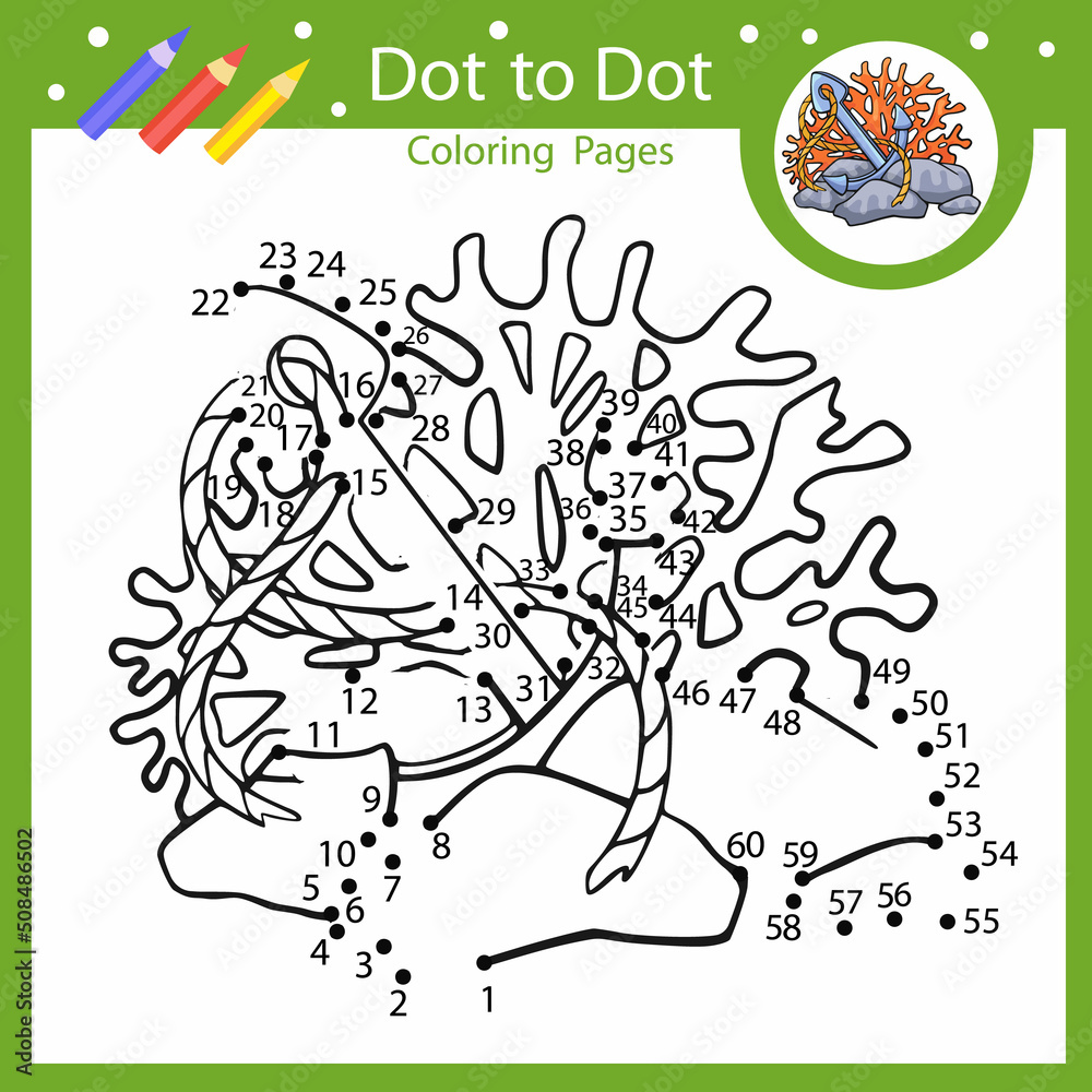 Dot to dot game. Connect drawn of anchor. Kids riddle activity page and ...