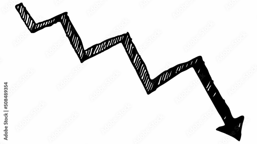 Animated black arrow. Recession chart of economy. Economic crisis, recession, decrease graph ...
