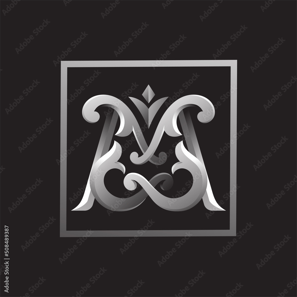 letter M illustration with highlight and shadow color classic style ...