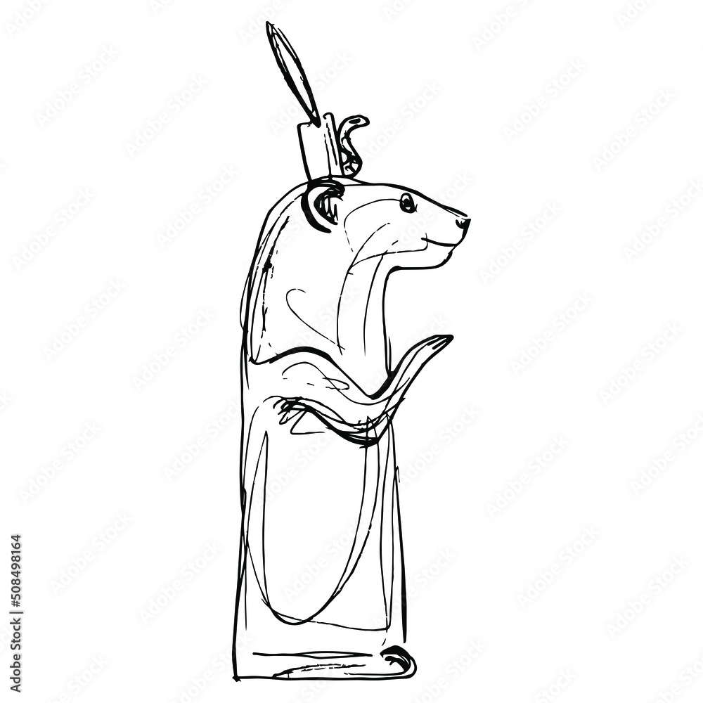 Standing ichneumon wearing royal crown with uraeus. Ancient Egyptian ...