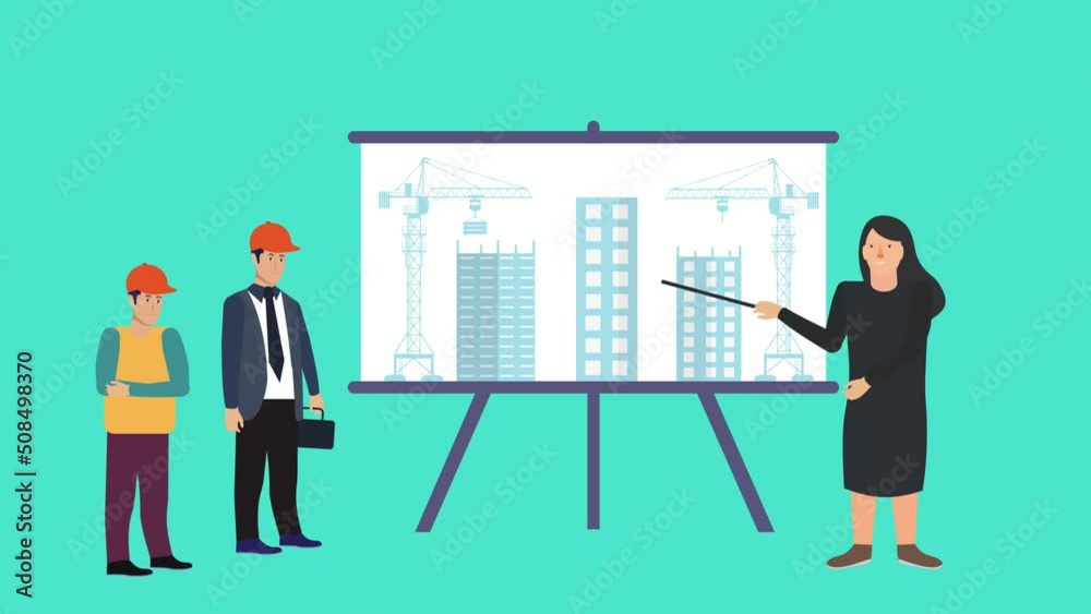 An architect giving instruction to workers 4K animation. Architecture ...