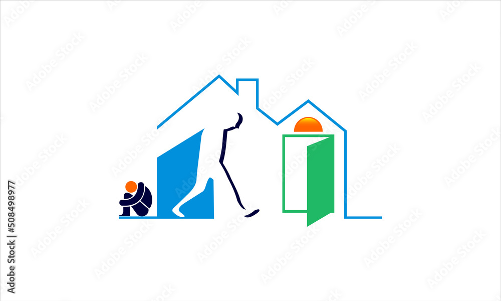 Orphan home shelter vector logo. people, kids care or homeless care ...