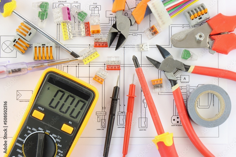 Multimeter and tools for installing an electrical control panel in ...