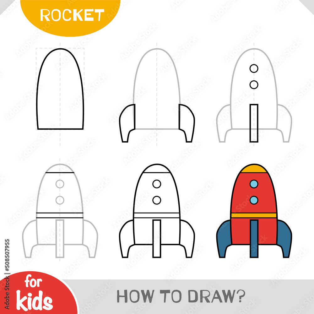 How to draw Spaceship for children. Step by step drawing tutorial Stock ...