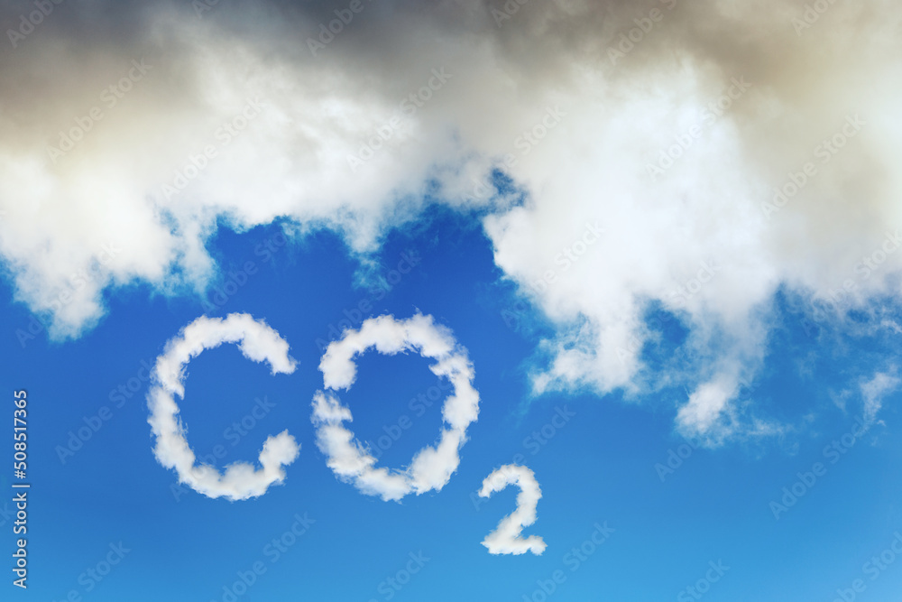 Blue sky with word CO2 . Global warming concept. Natural disasters and ...