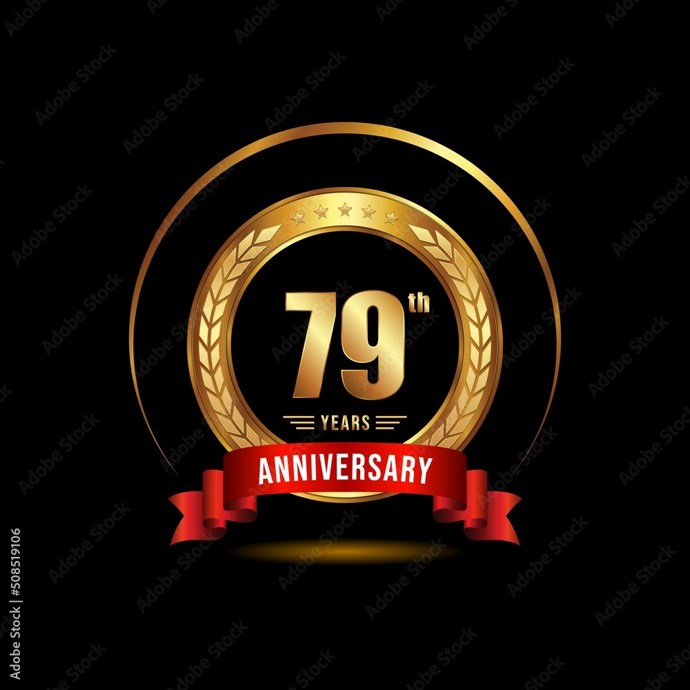 79 years anniversary celebration logotype with golden laurel and wreath ...