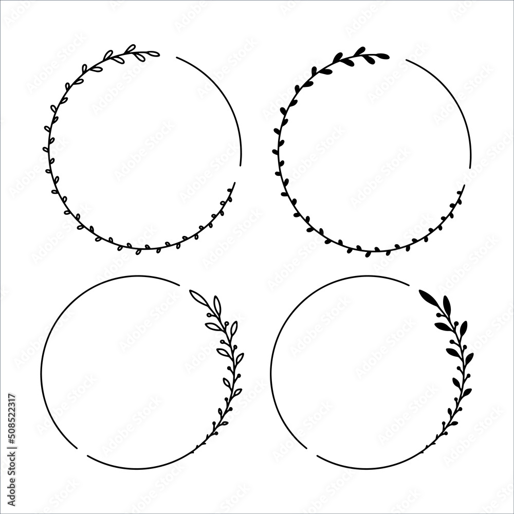 Set of 4 hand drawn spring wreaths isolated on white background, vector ...