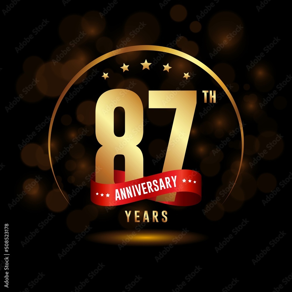 Poster 87 years anniversary logo with golden ring and ribbon for ...
