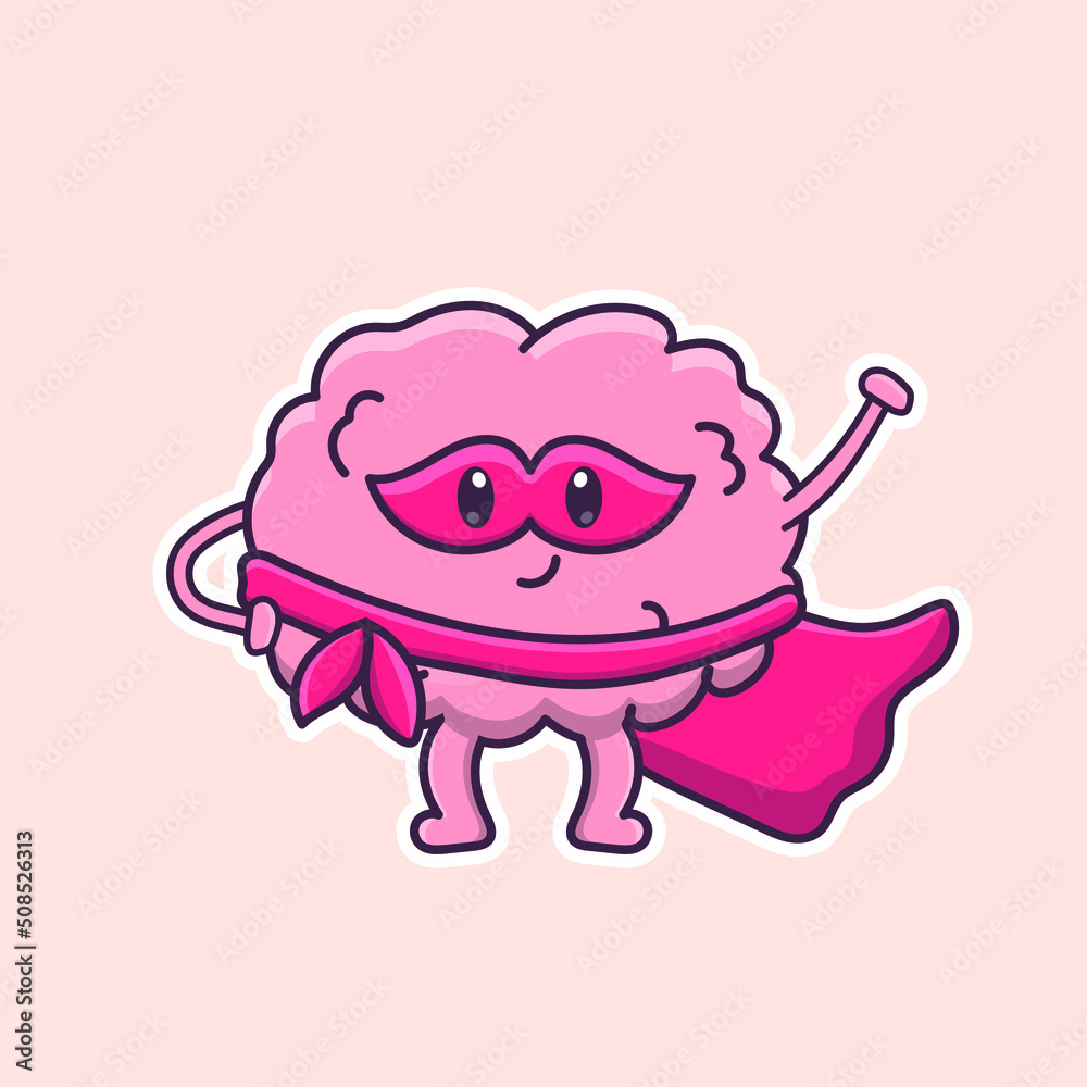 Cute cartoon brain in superhero costume. Isolated human organ vector ...