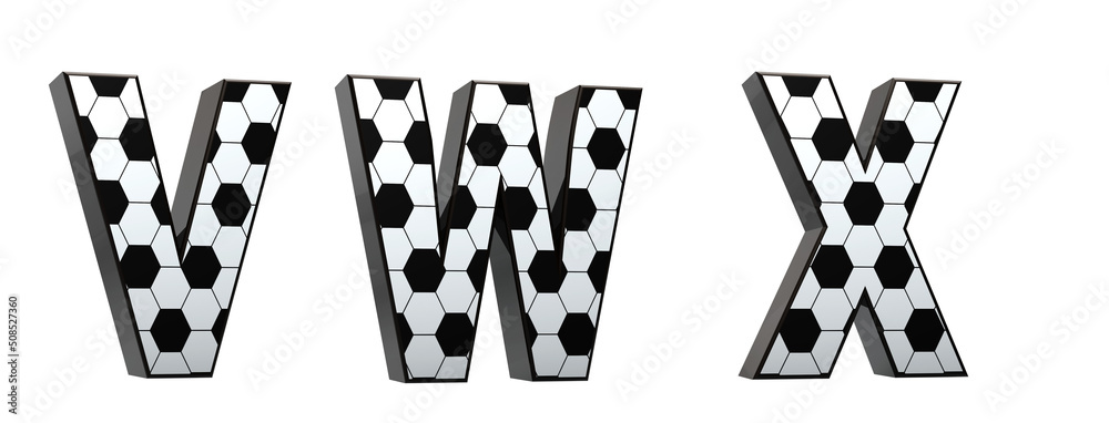 Alphabet with soccer ball texture. Letters V, W, X. Inspiration source ...