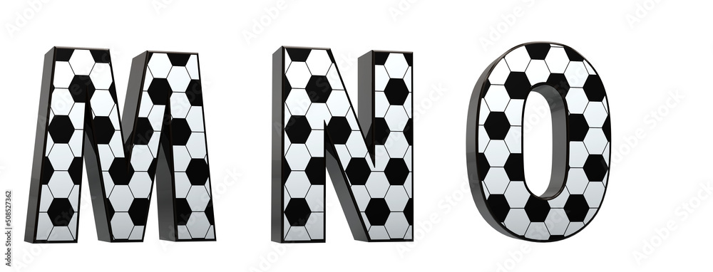 Alphabet with soccer ball texture. Letters M, N, O. Inspiration source ...