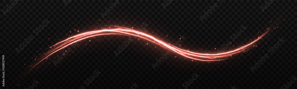 Red sparkle waves with light effect isolated on transparent background ...