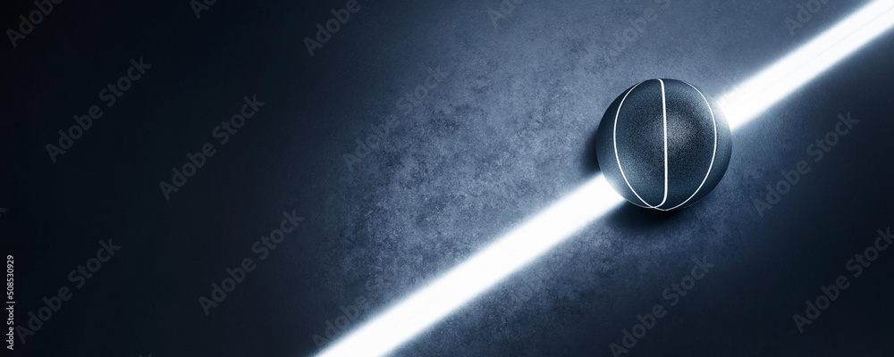 Basketball ball laying on bright glowing line, template background ...
