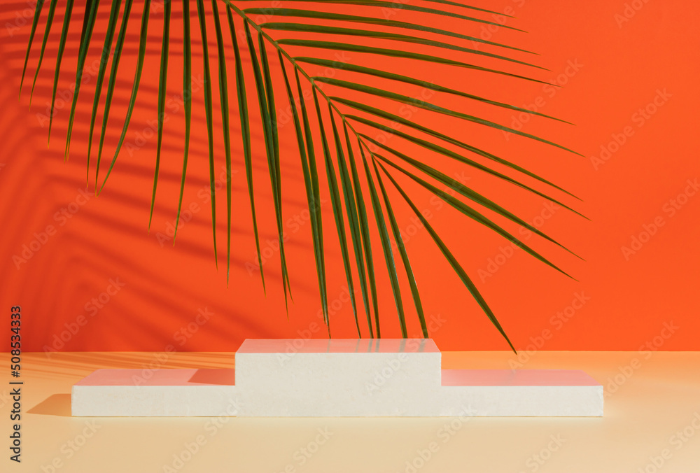 Minimal modern product display on orange background with product podium ...