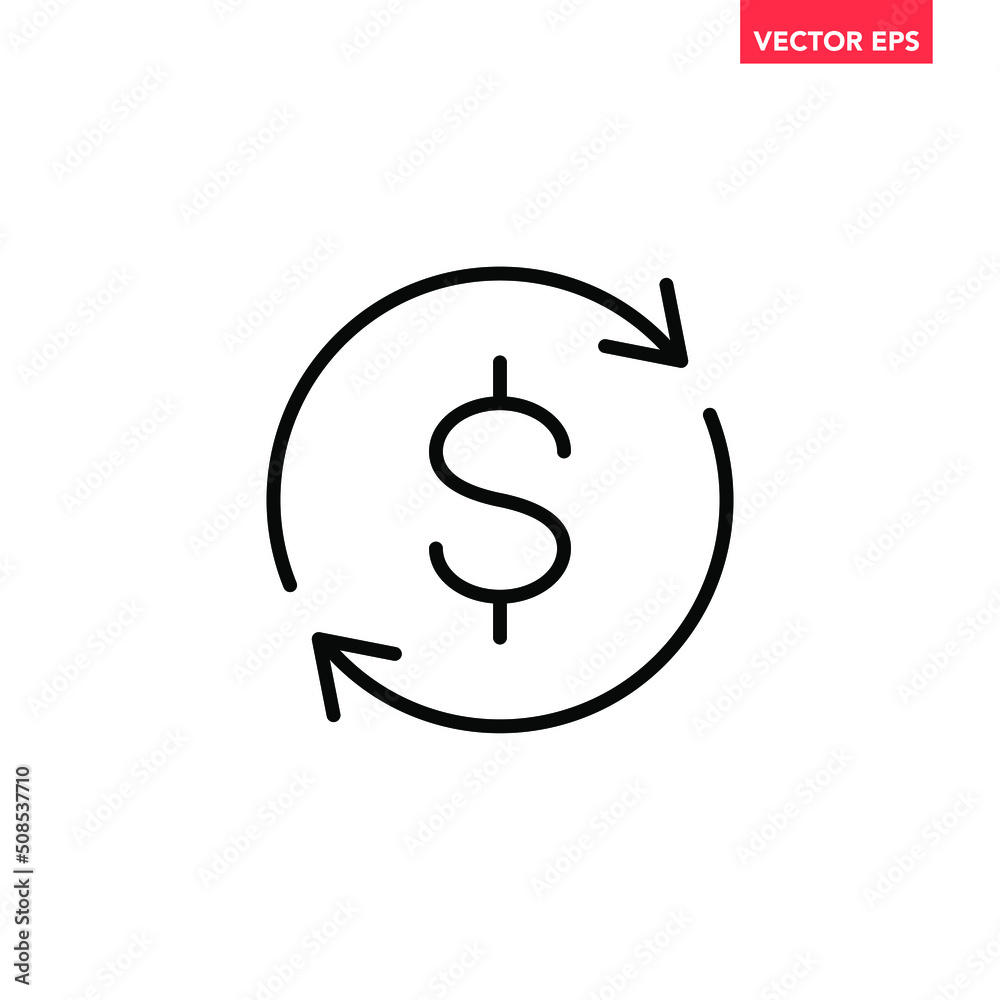 Black round money transfer line icon, simple arrow financial use dollar ...