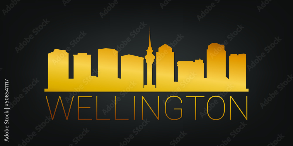 Wellington, New Zealand Gold Skyline City Silhouette Vector. Golden ...