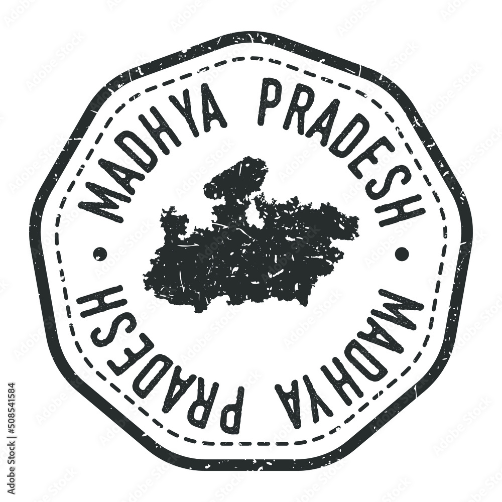 Madhya Pradesh, India Map Stamp Retro Postmark. Silhouette Postal ...