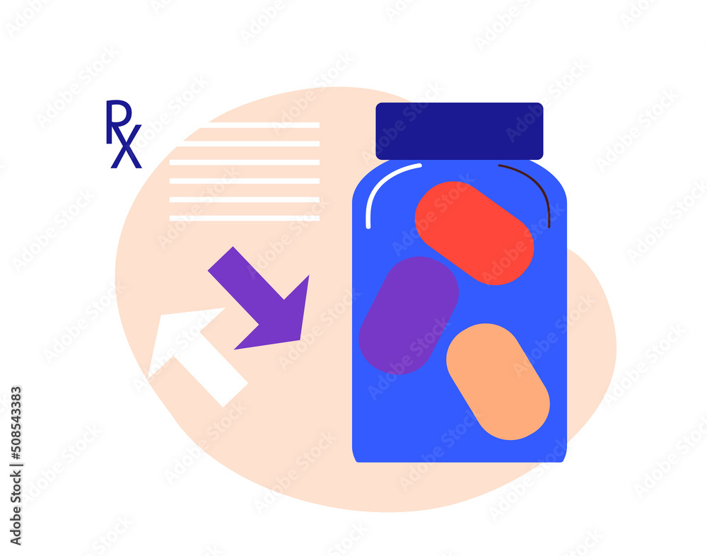 RX Medical Prescription, flat cartoon vector illustration. Stock Vector ...