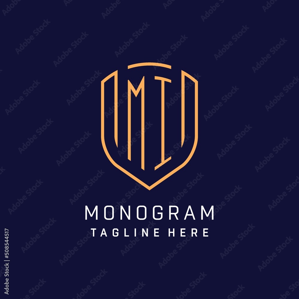 Letter MI monogram logo shield shape with luxury monoline style Stock ...