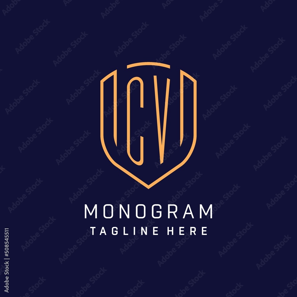 Letter CV monogram logo shield shape with luxury monoline style Stock ...