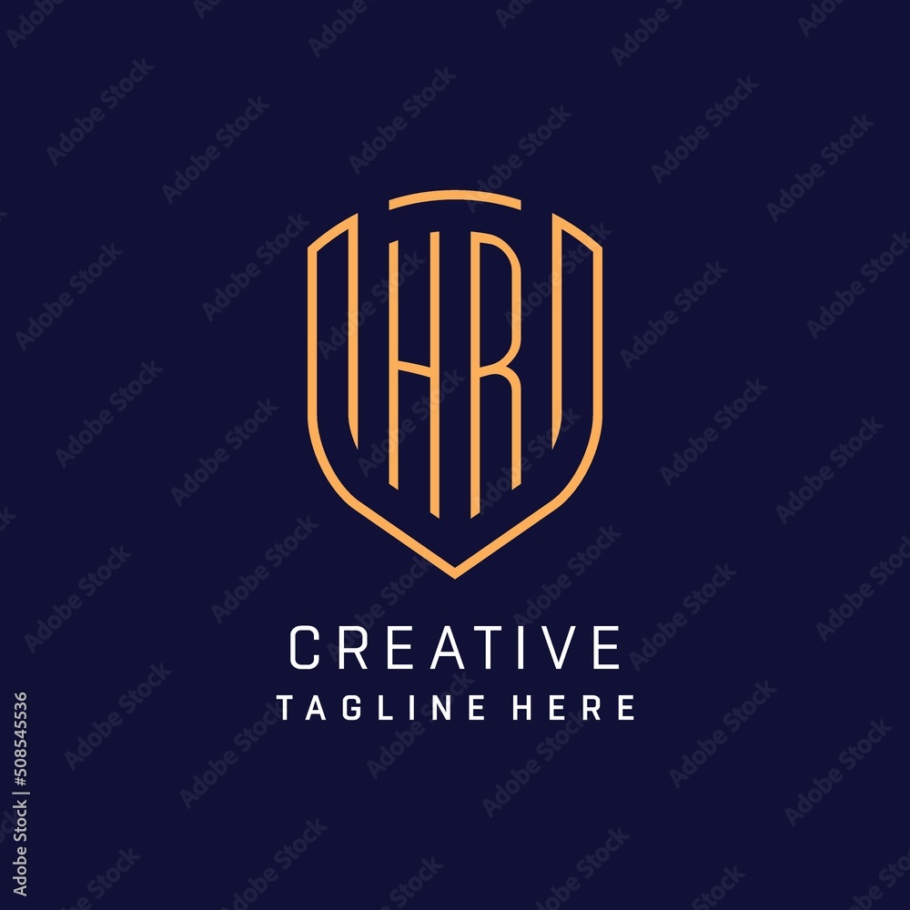 Letter HR monogram logo shield shape with luxury monoline style Stock ...