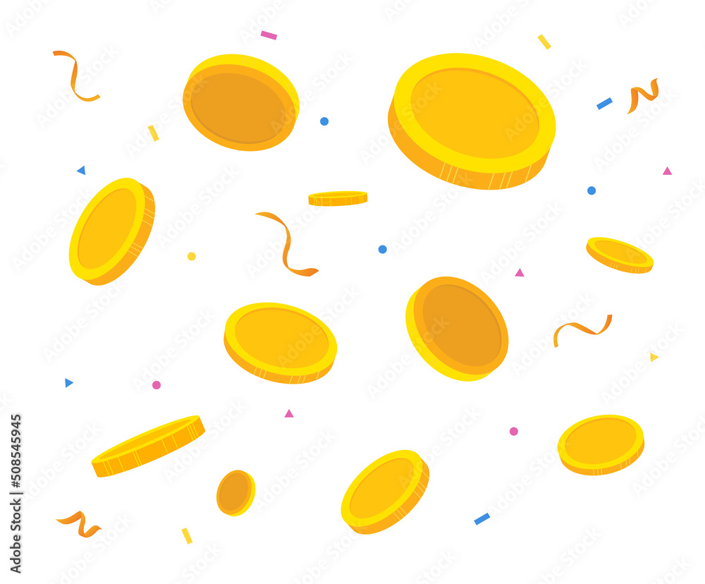 Vetor de coins falling and confetti illustration set. money, lotto ...