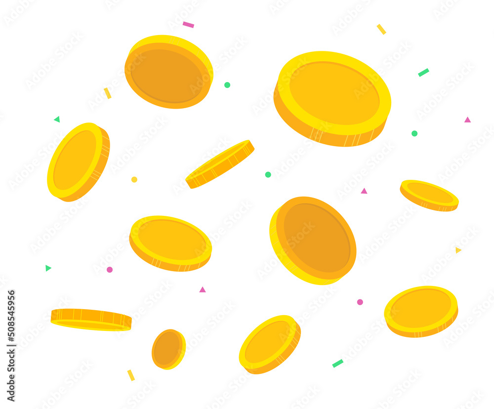 coins falling and confetti illustration set. money, lotto, confetti ...