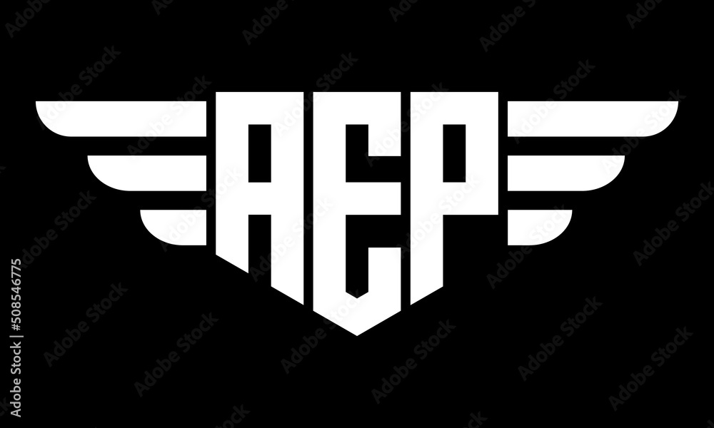 AEP three letter logo, creative wings shape logo design vector template ...