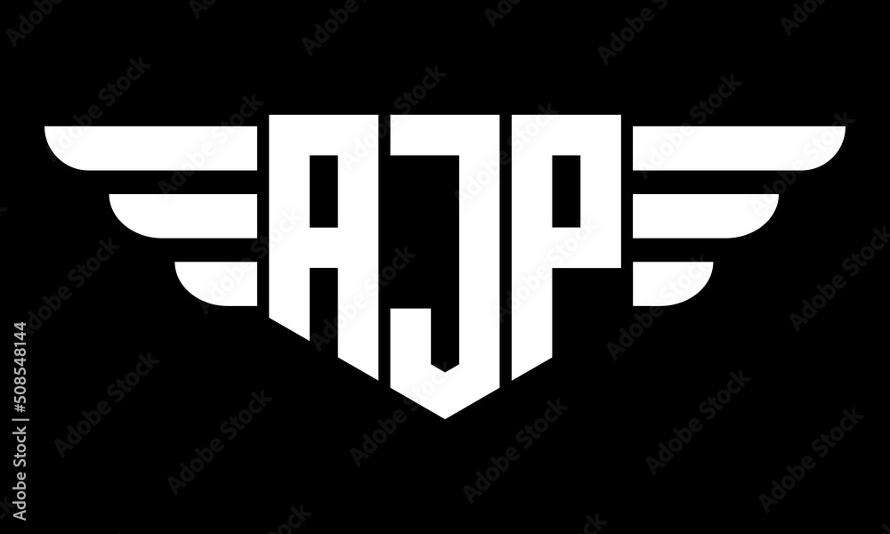 AJP three letter logo, creative wings shape logo design vector template ...