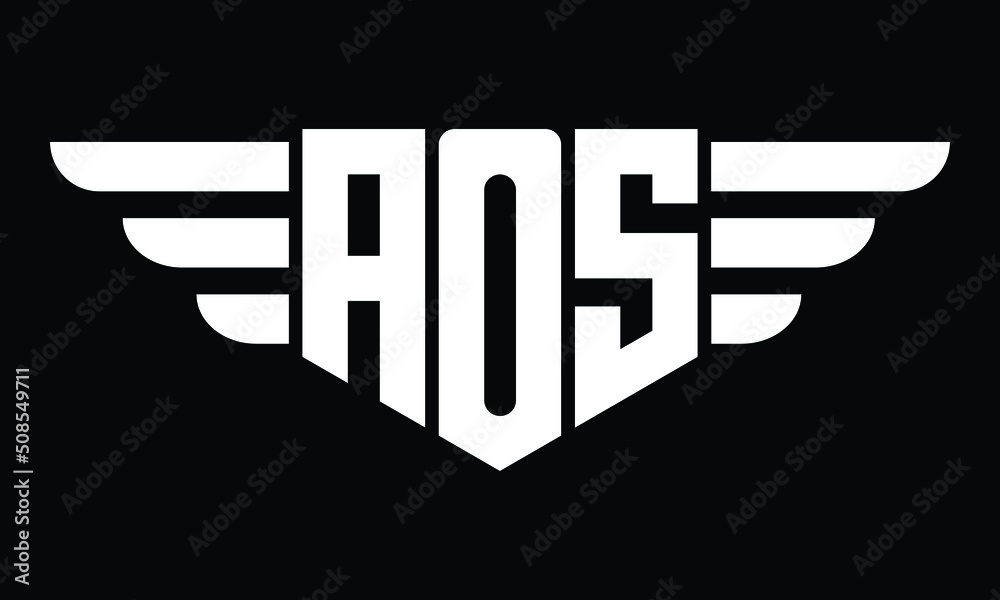 Vecteur Stock AOS three letter logo, creative wings shape logo design ...