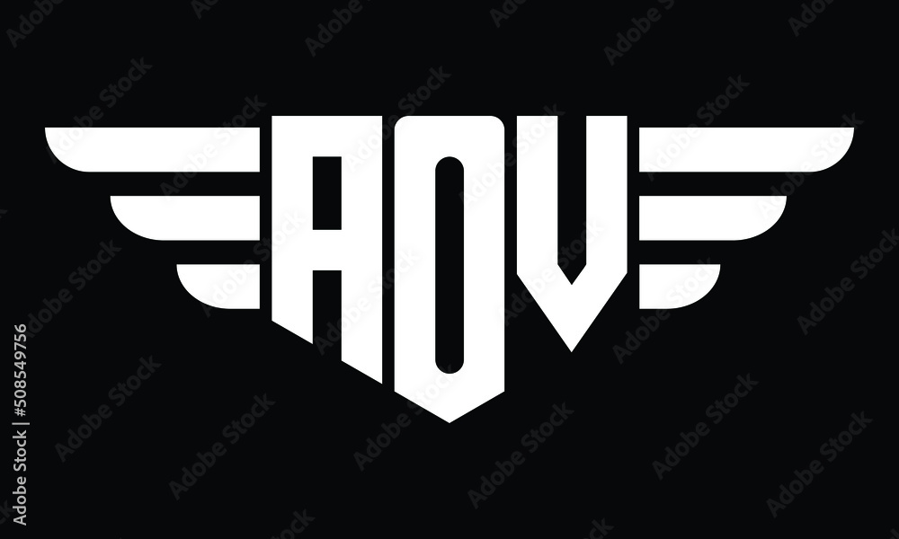 AOV three letter logo, creative wings shape logo design vector template ...