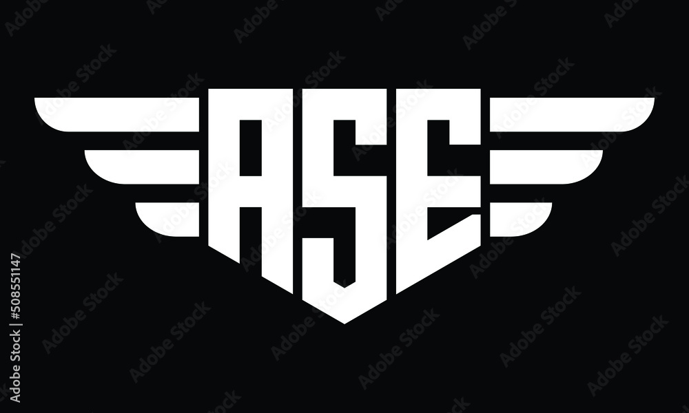 ASE three letter logo, creative wings shape logo design vector template ...
