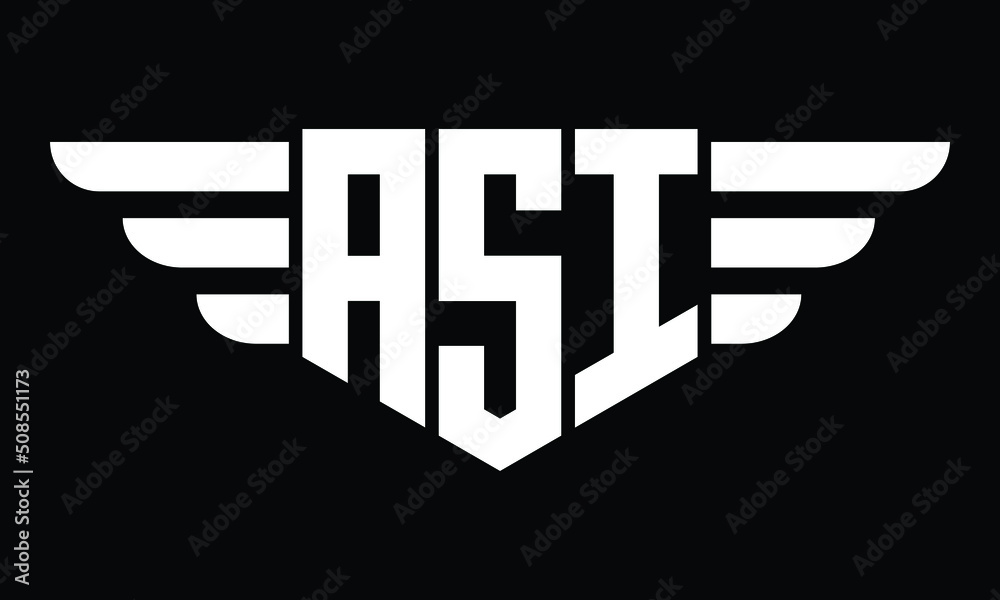 ASI three letter logo, creative wings shape logo design vector template ...