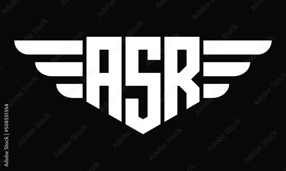 ASR three letter logo, creative wings shape logo design vector template ...