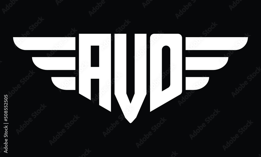 AVO three letter logo, creative wings shape logo design vector template ...