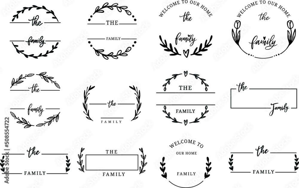 Family name monogram bundle, wreath border,frame,wedding.vector ...