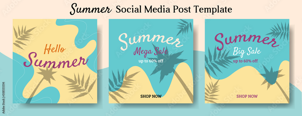summer background social media post template design Stock Vector ...