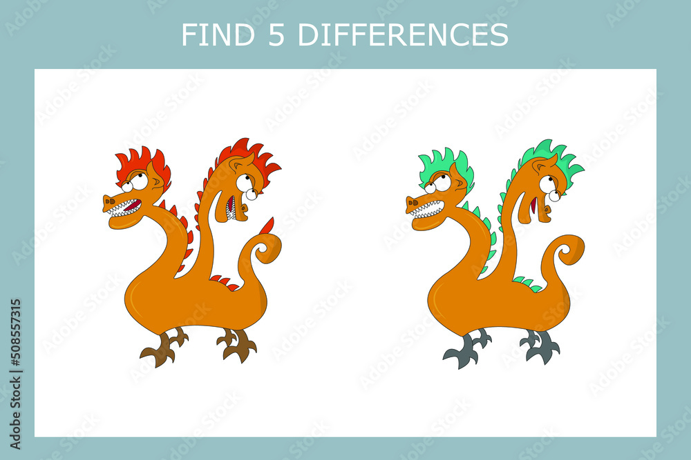 Developing activity for children - find the 5 differences. Logic game ...