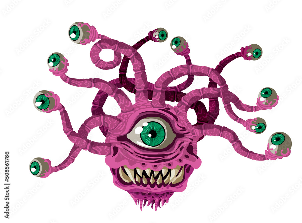 evil rpg monster beholder with eyes and tentacles vector de Stock ...