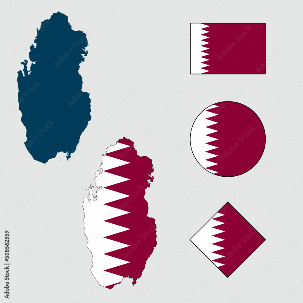 Vector of Qatar country outline silhouette with flag set isolated on ...