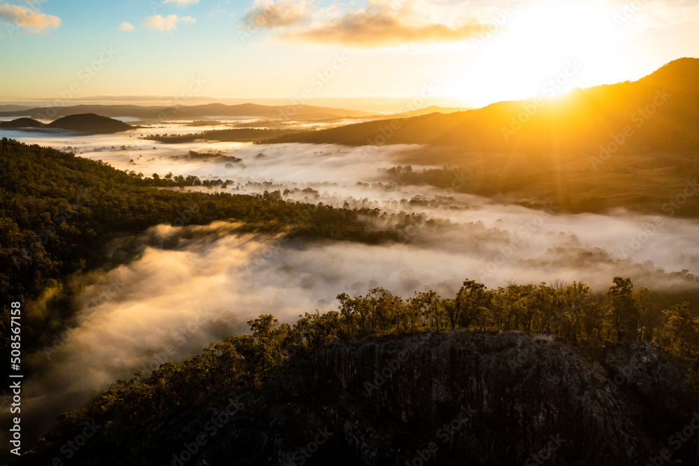 Sunrise fog near Mount Barney, Scenic Rim, Queensland Australia Stock ...