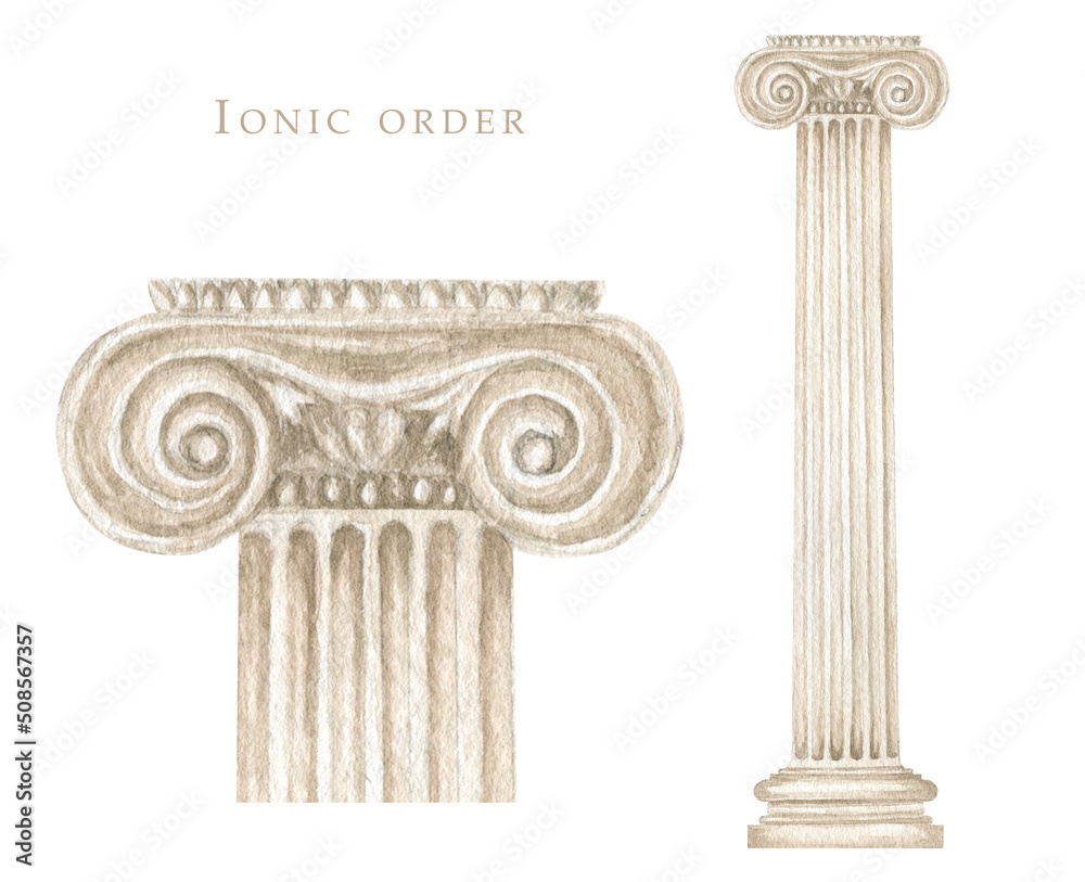 Watercolor antique ionic column, Ancient Classic Greek ionic order ... Watercolor antique ionic column, Ancient Classic Greek ionic order ...