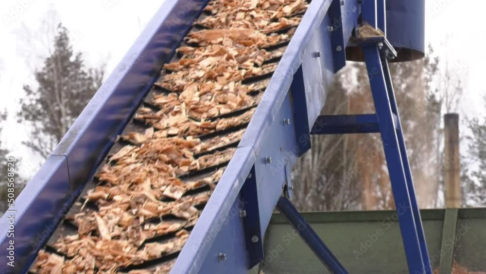 Wood Chipper Machine Filling Back Of Truck With wood chips. Work ...