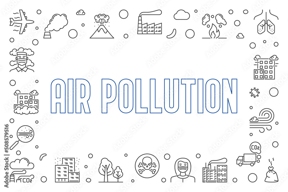 Air Pollution outline horizontal Frame. Vector illustration Stock ...