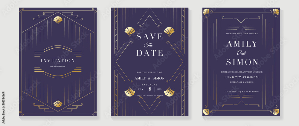 Luxury geometric pattern invitation template. Set of art deco poster ...