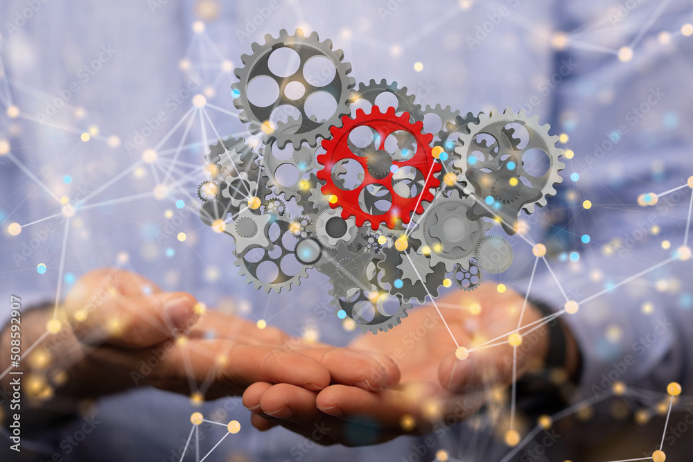 gear system data. Connecting lines and dots.Big data visualization ...